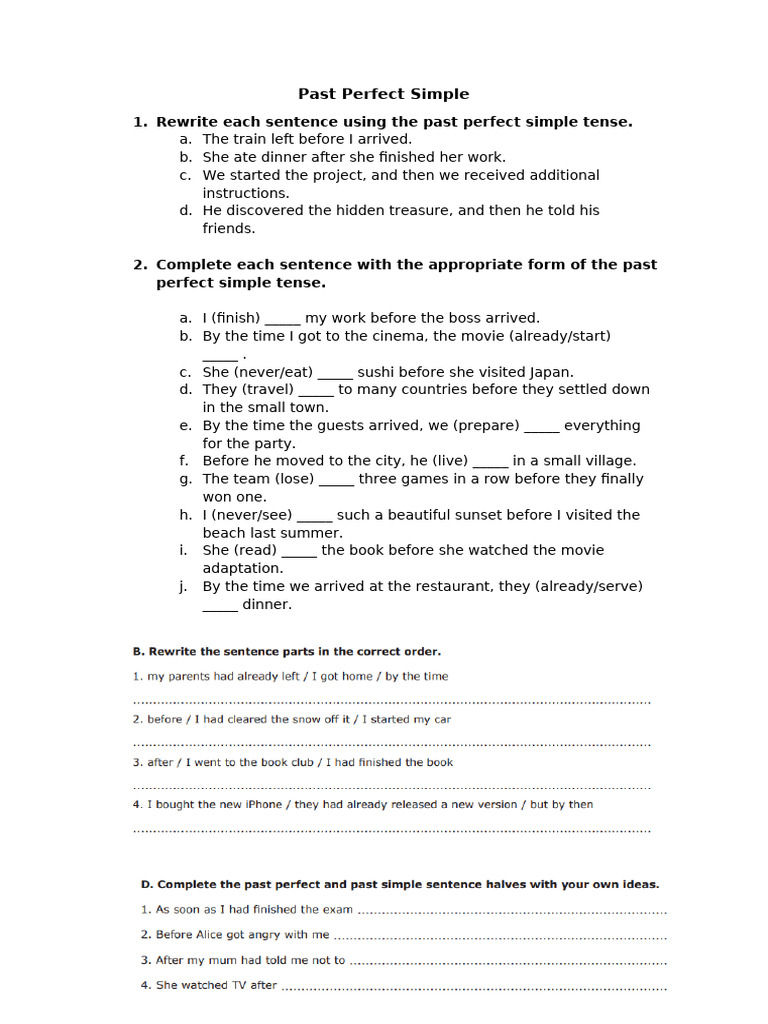 Past Perfect Simple | PDF