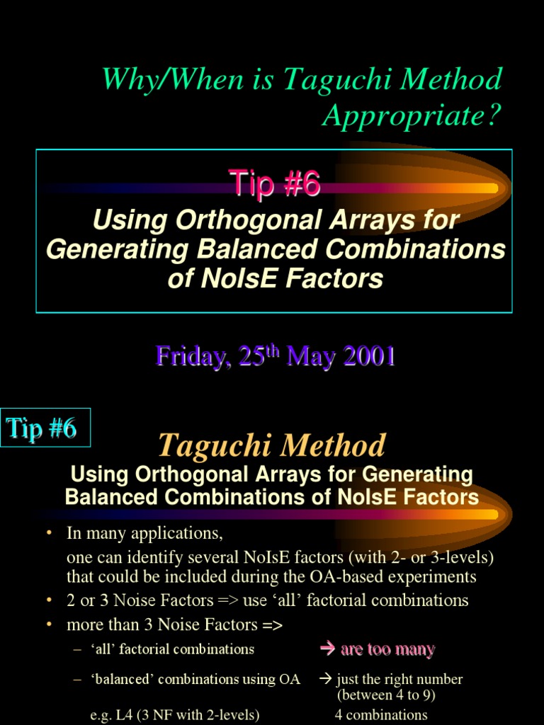 Whywhen Is Taguchi Method Appropriate Using Orthogonal Arrays For
