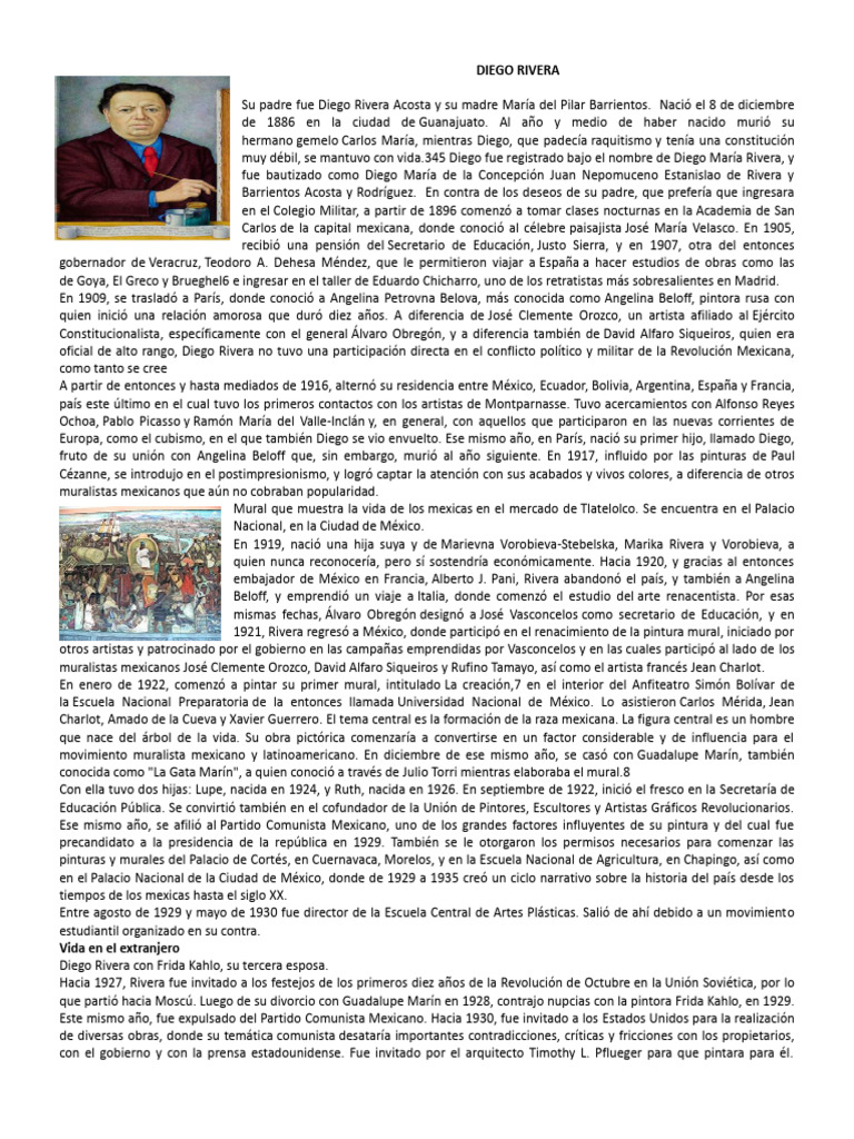 Biografía de Diego Rivera: Vida y Obras | PDF