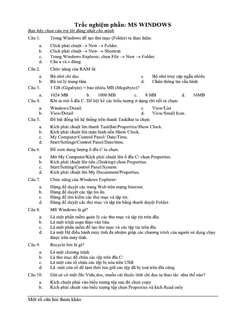 Trac Nghiem Window | PDF