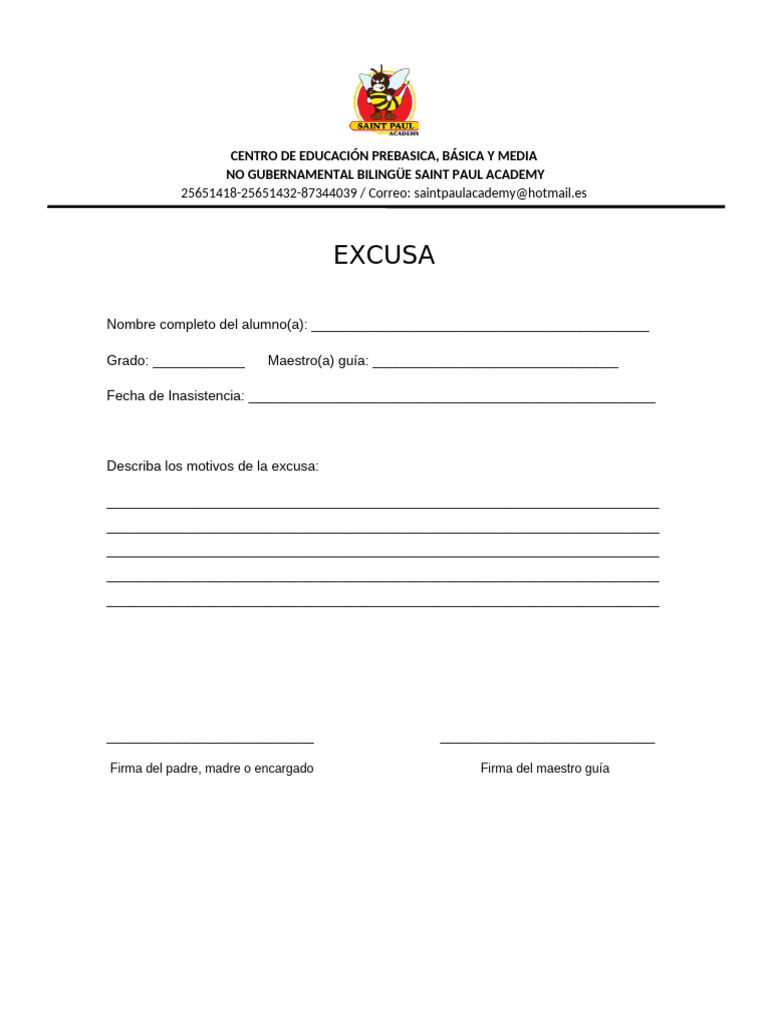 Formato de Excusa. | PDF