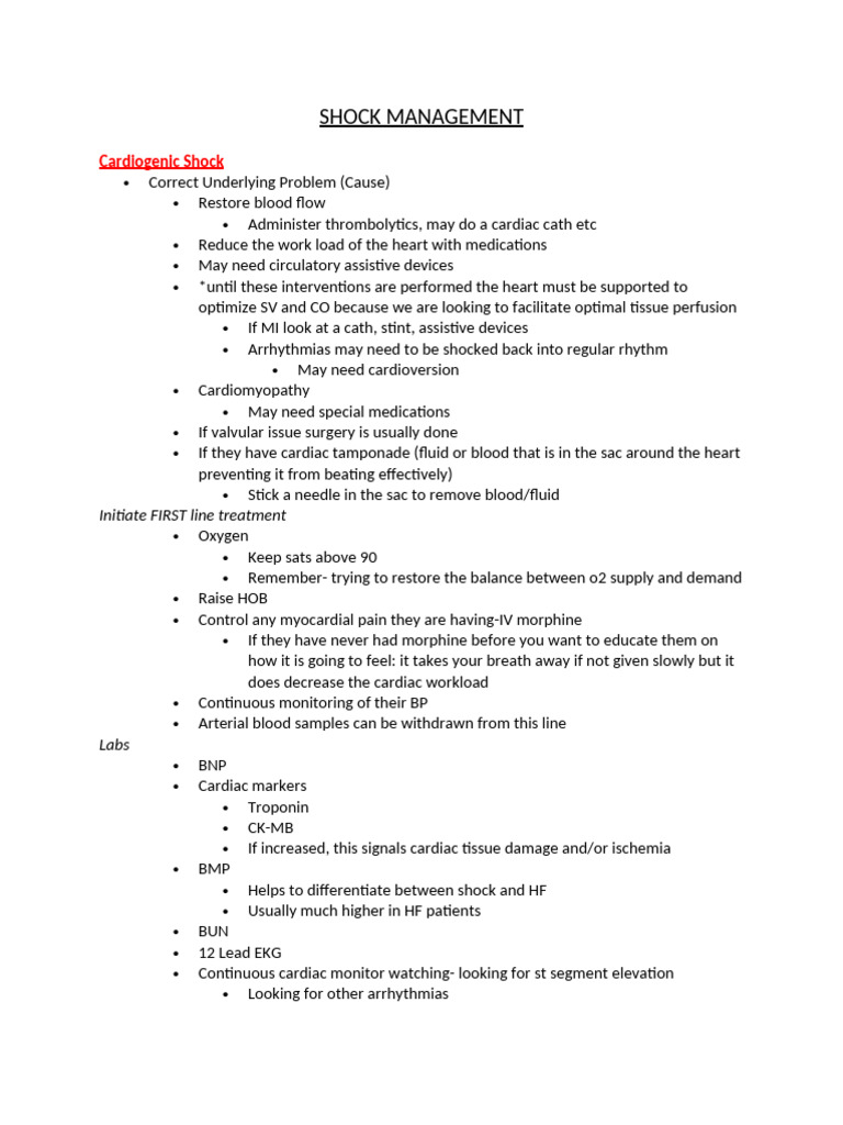 SHOCK MANAGEMENT. Classifcation of the various Shocks | PDF | Heart ...