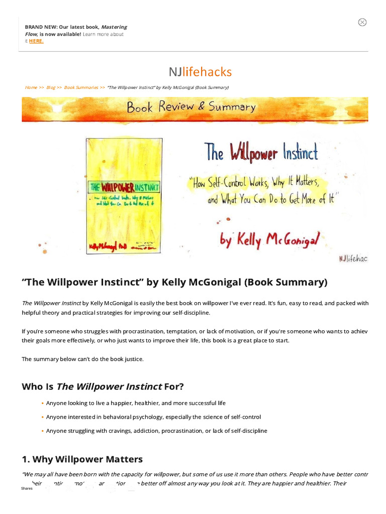 The Willpower Instinct - by Kelly McGonigal (Book Summary) | PDF | Self ...