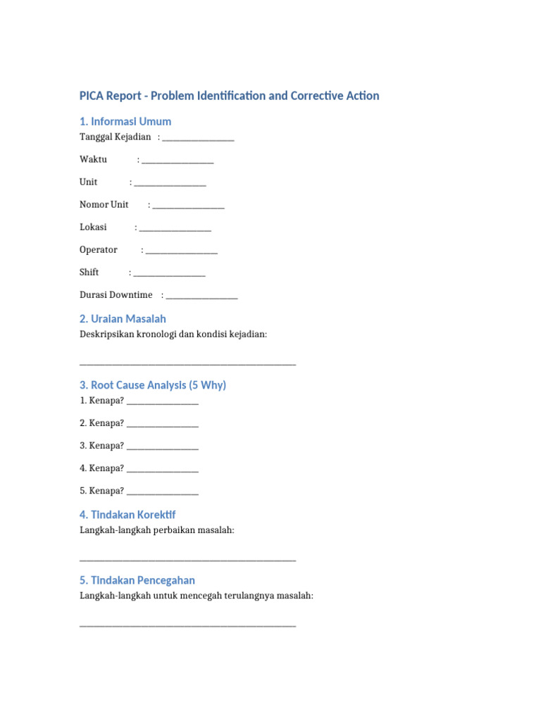 Contoh Laporan PICA Tambang | PDF