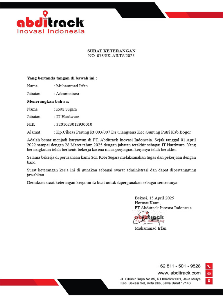 Surat Paklaring Robi | PDF