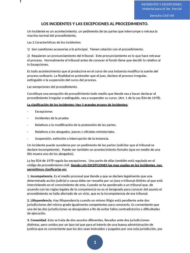 Los Incidentes y Las Excepciones Al Procedimiento | PDF | Jurisdicción ...