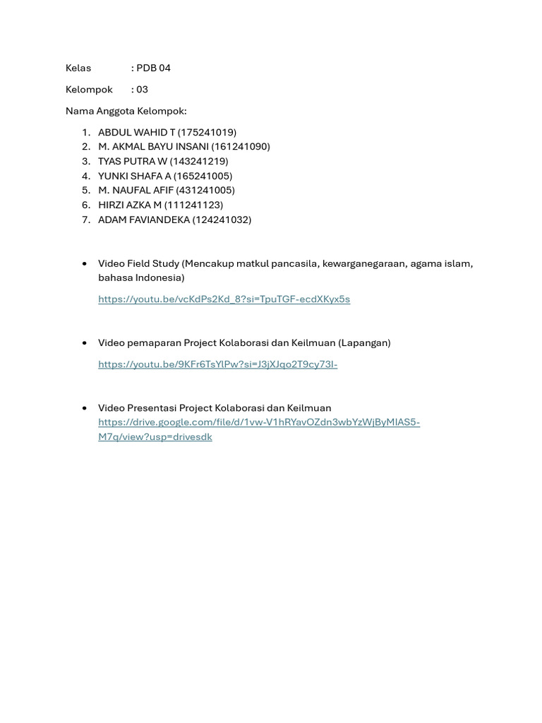 Muhammad Naufal Afif 431241005 Pdb4 Video Field Study PKK | PDF