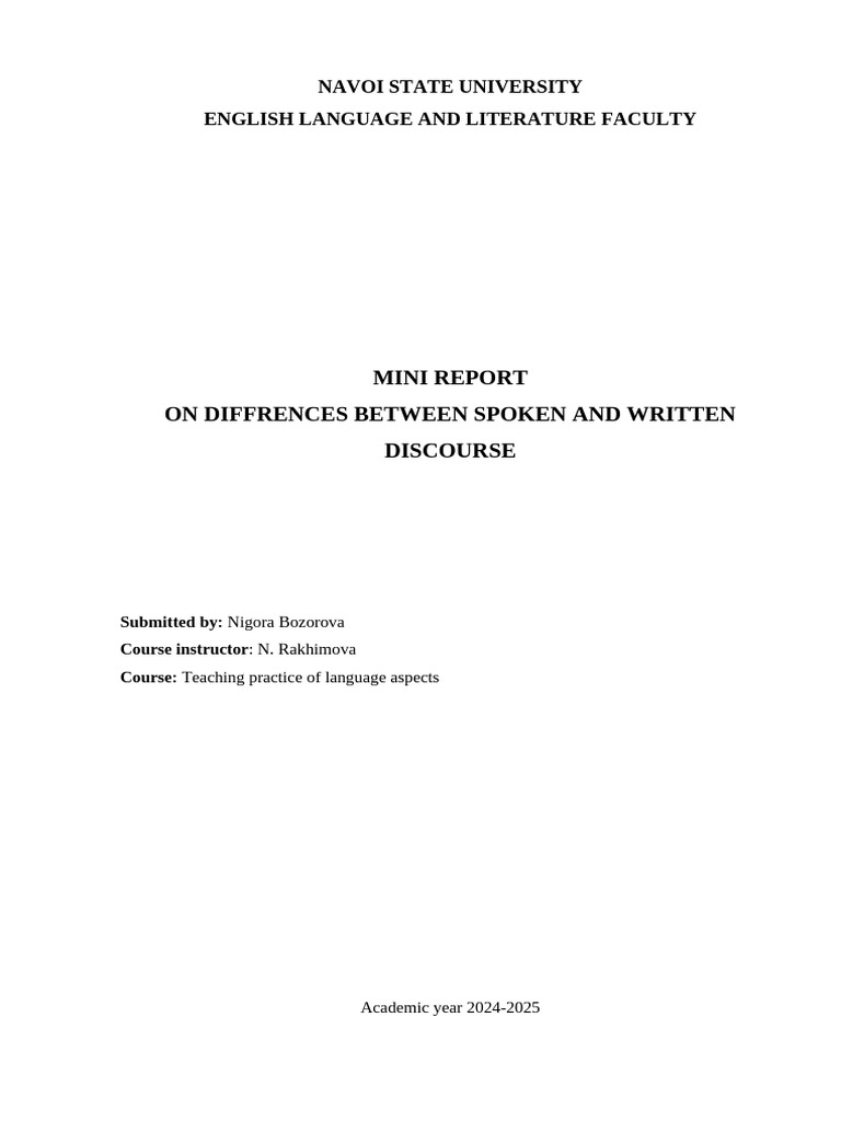 Spoken and Written Discourse Differences | PDF | Communication | Discourse