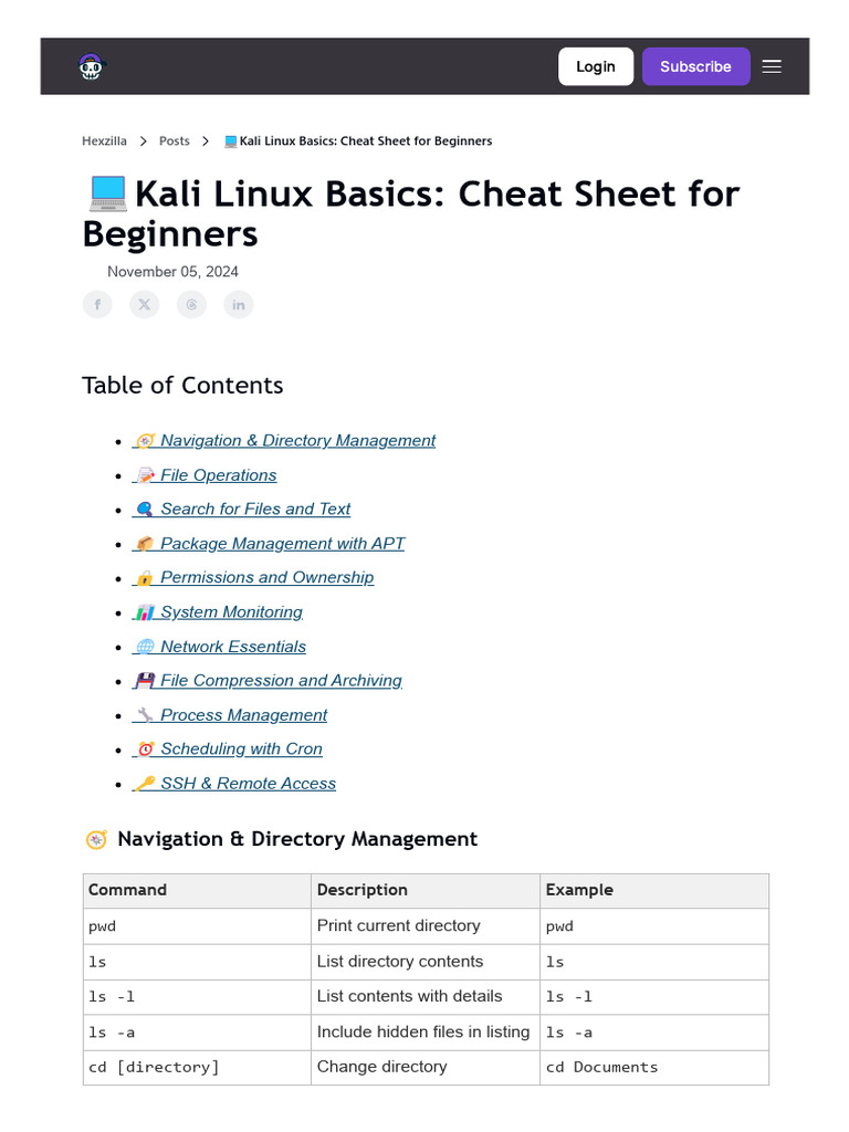 ?kali Linux Basics - Cheat Sheet For Beginners | PDF | Zip (File Format) | Computer File