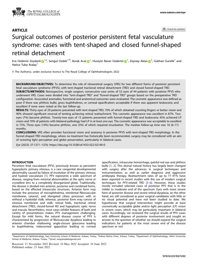 Surgical Outcomes of PFV | PDF | Eye | Human Eye