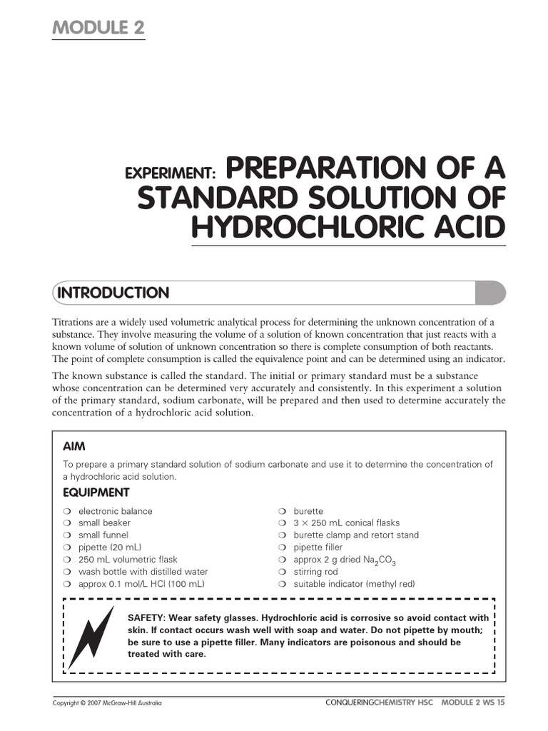 M2 Primary Standard Prep HCL | PDF | Titration | Chemistry