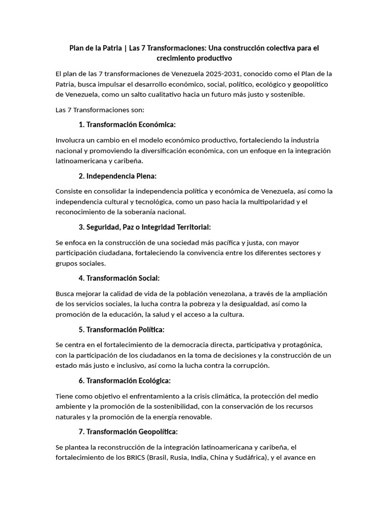 Plan de Las 7 Transformaciones | PDF