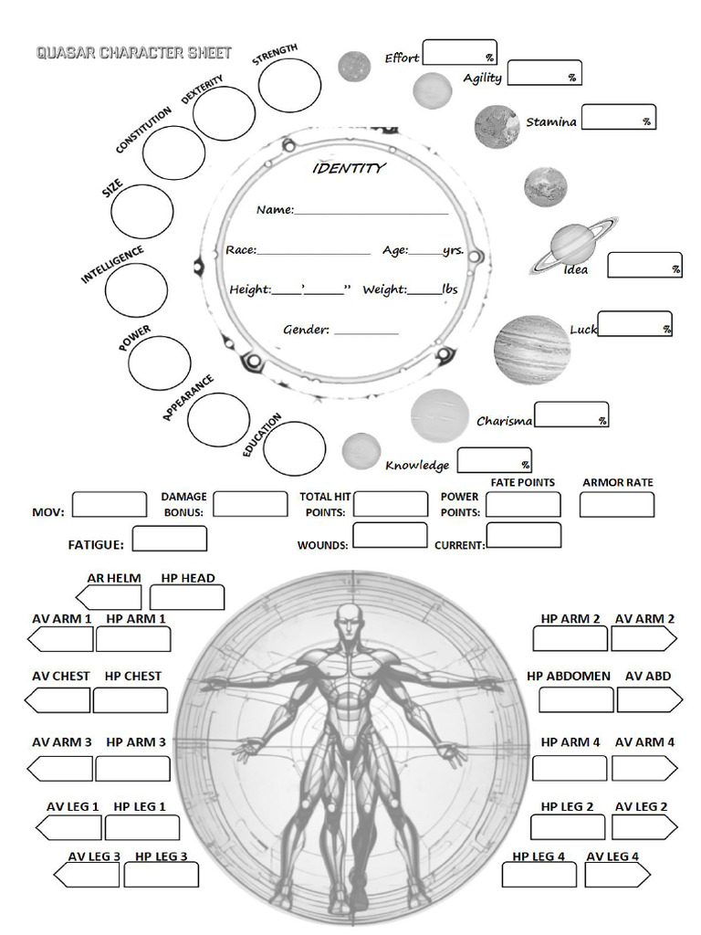 QUASAR CHARACTER SHEET BW | PDF