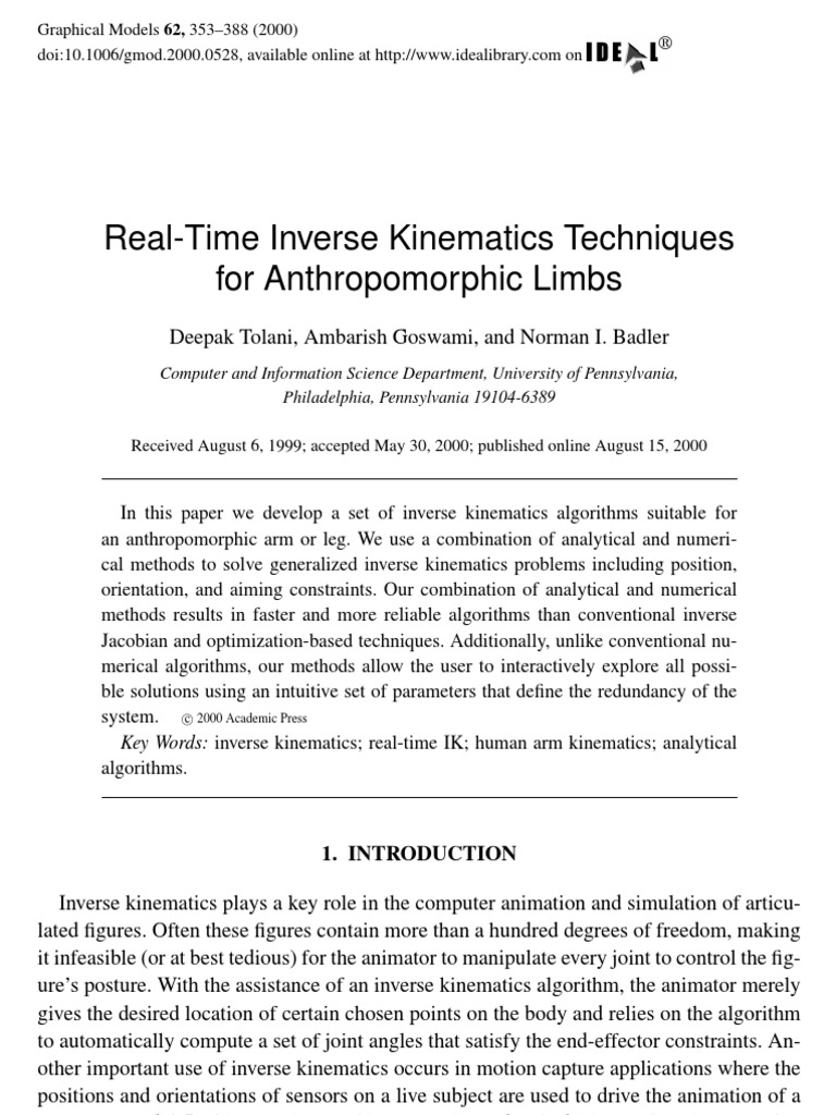 Real-Time Inverse Kinematics Techniques For Anthropomorphic Limbs | PDF | Numerical Analysis ...