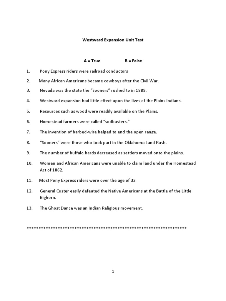 Westward Expansion Unit Test | PDF | Cowboys | Native Americans In The ...