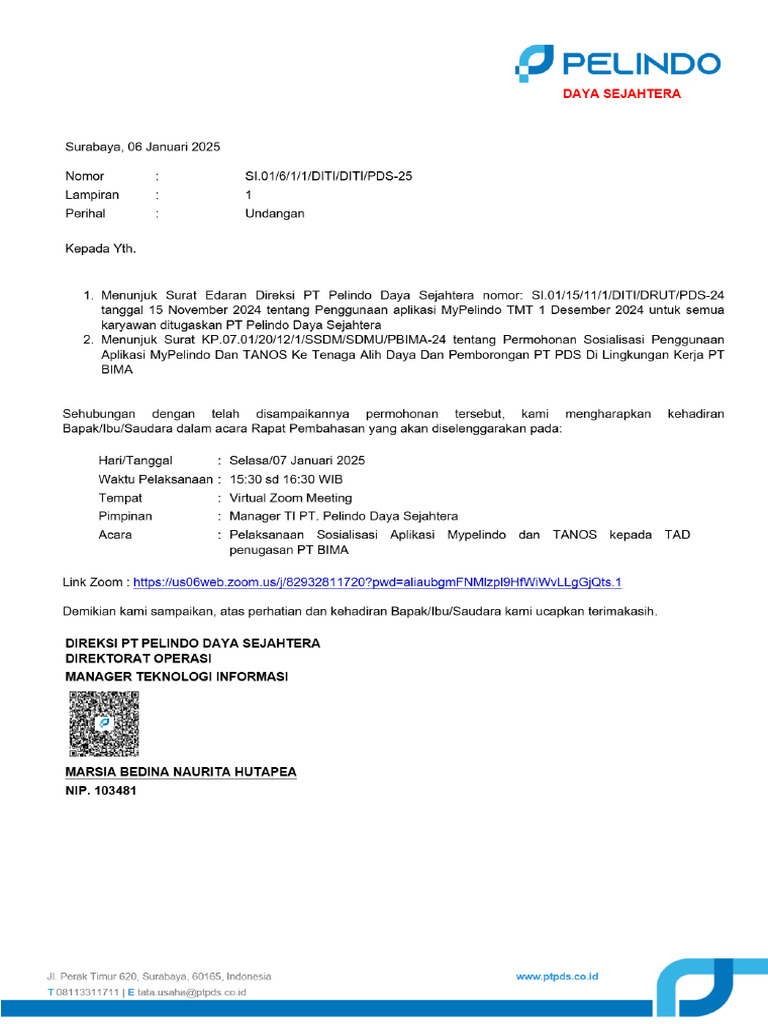 Edaran Sosialisasi Penggunaan MyPelindo Dan Tanos Pegawai PT PDS | PDF