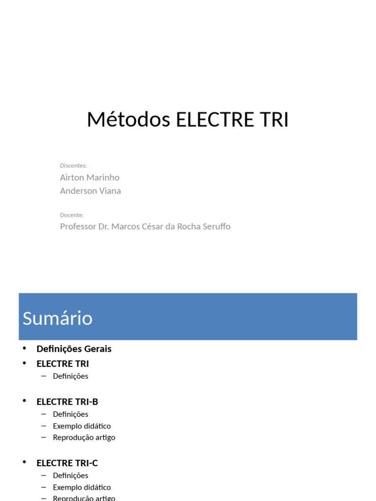 Apresentacao Electre Tri Regerada Final2 | PDF | Método científico