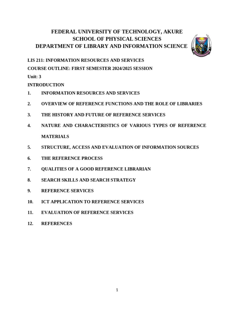 LIS 211 Information Resources and Services FUTA | PDF | Libraries | Dictionary