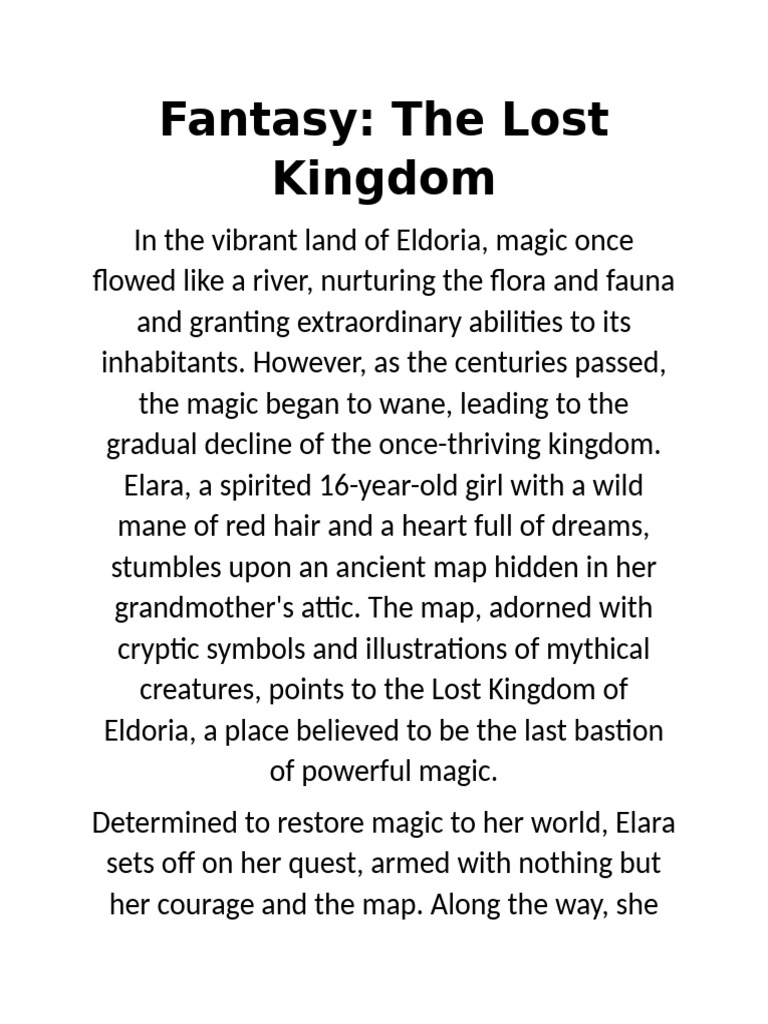 Elara's Quest in Eldoria's Lost Kingdom | PDF