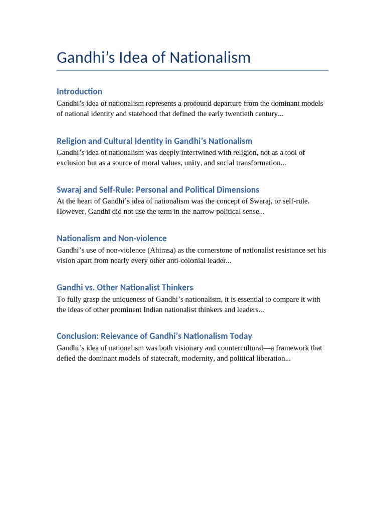 Gandhi Idea of Nationalism Assignment | PDF