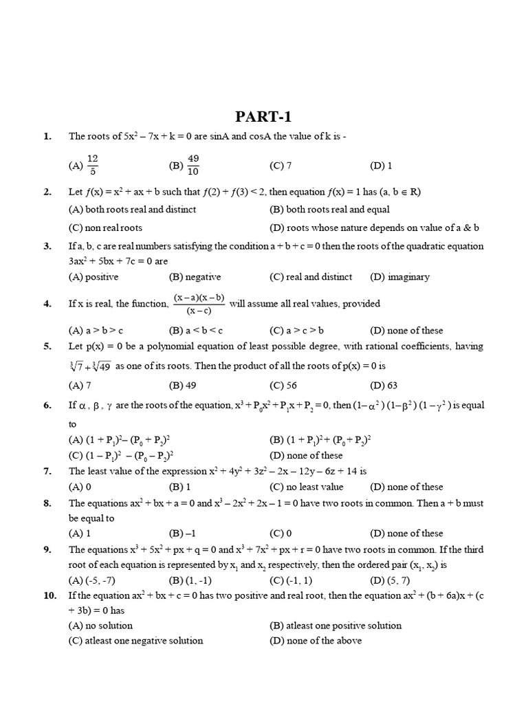 Quadratic Equation (Additional Exercise) - Student Copy - With You ...