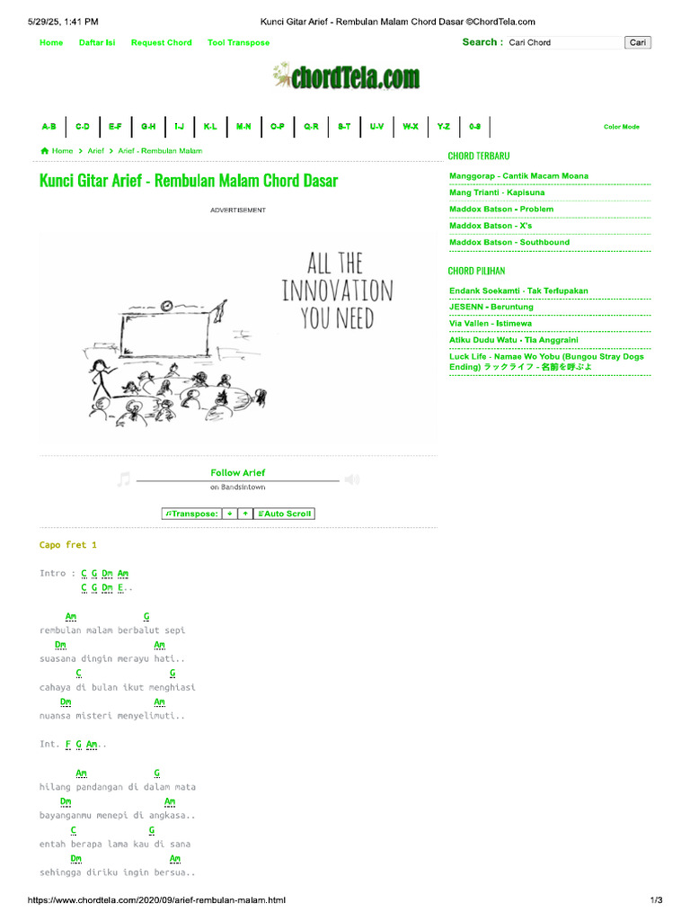 Kunci Gitar Arief - Rembulan Malam Chord Dasar © | PDF