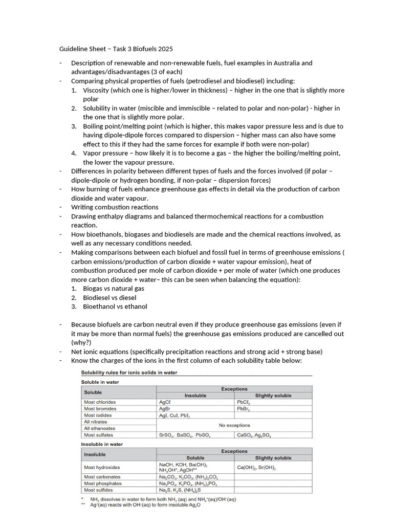 Year 11 Chemistry ATAR Task 3 Guideline Sheet 2025 | PDF