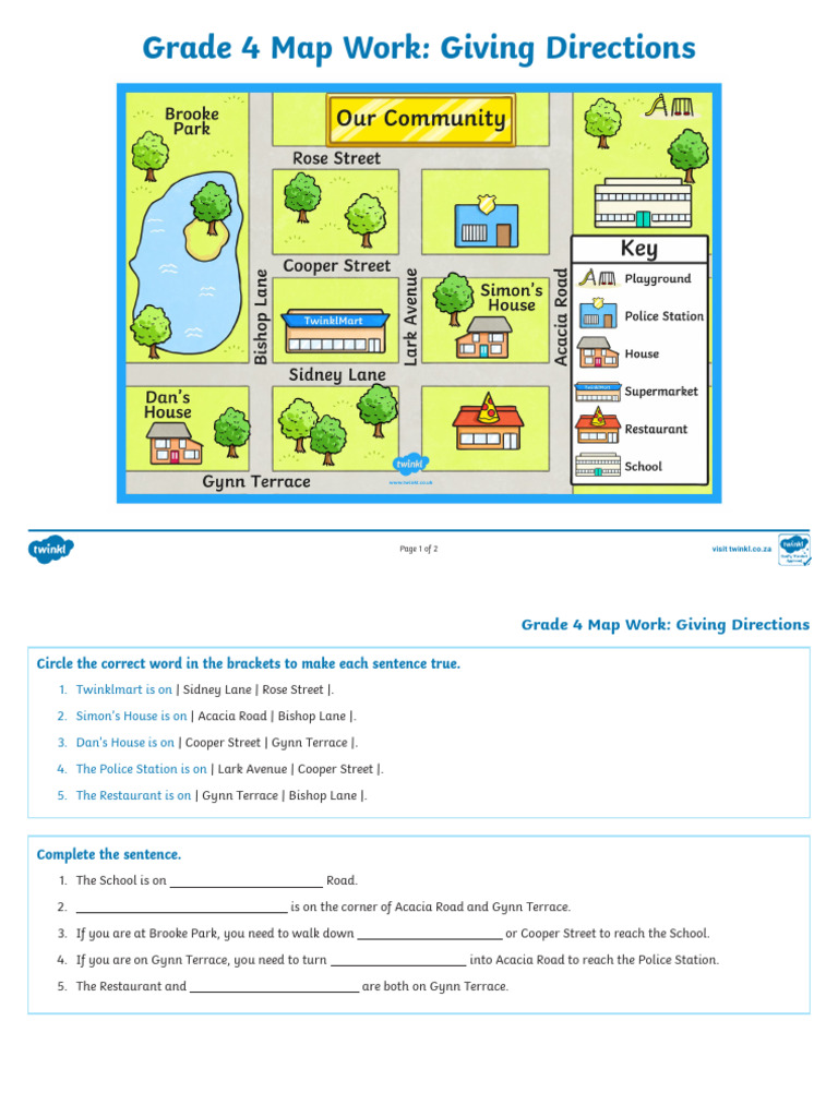 Za Ss 134 Grade 4 Map Work Giving Directions - Ver - 2 | PDF