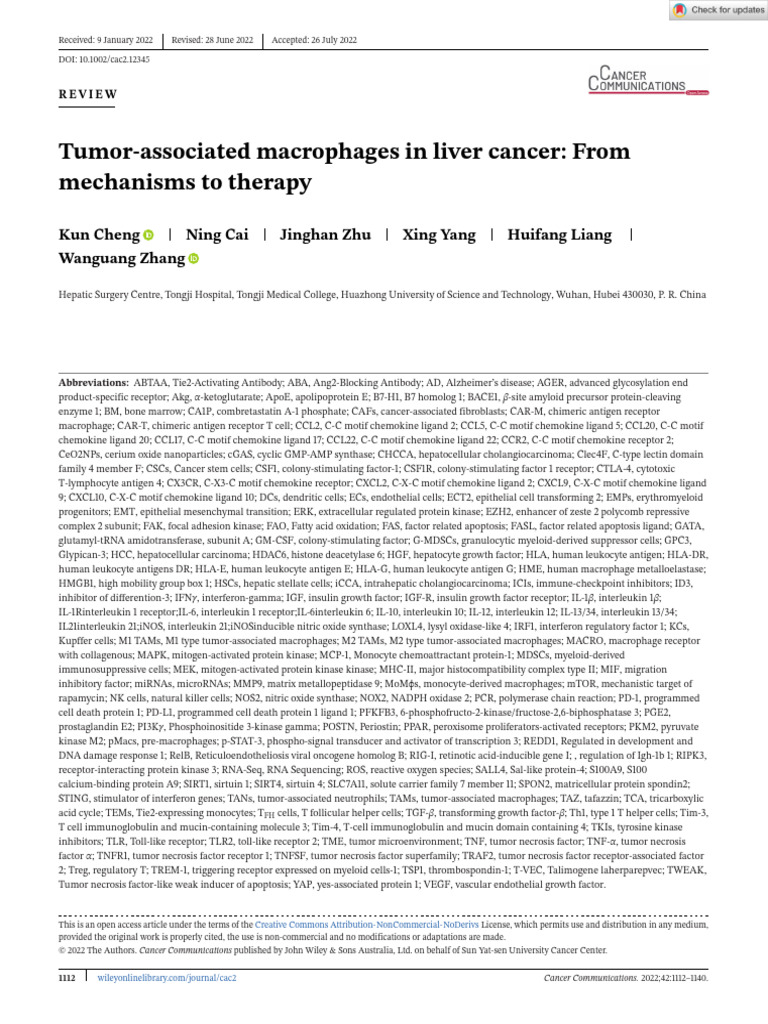 Cancer Communications - 2022 - Cheng - Tumor‐associated macrophages in liver cancer From ...