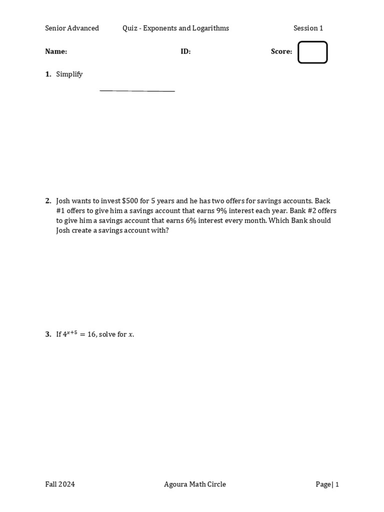 Fall2024 SeniorAdvanced Session1 Quiz | PDF