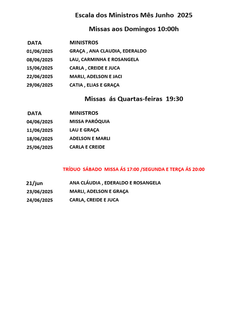 Escala Junho de 2025 | PDF