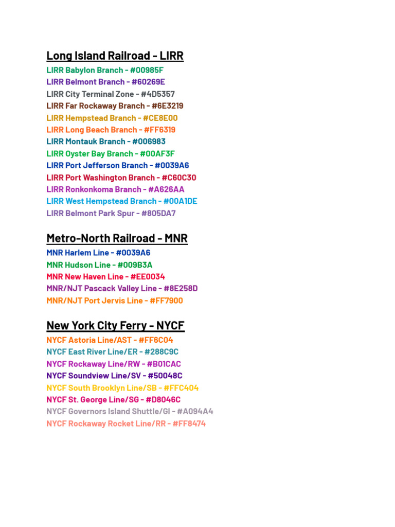 Lirr, MNR, Nycf - Color Codes | PDF