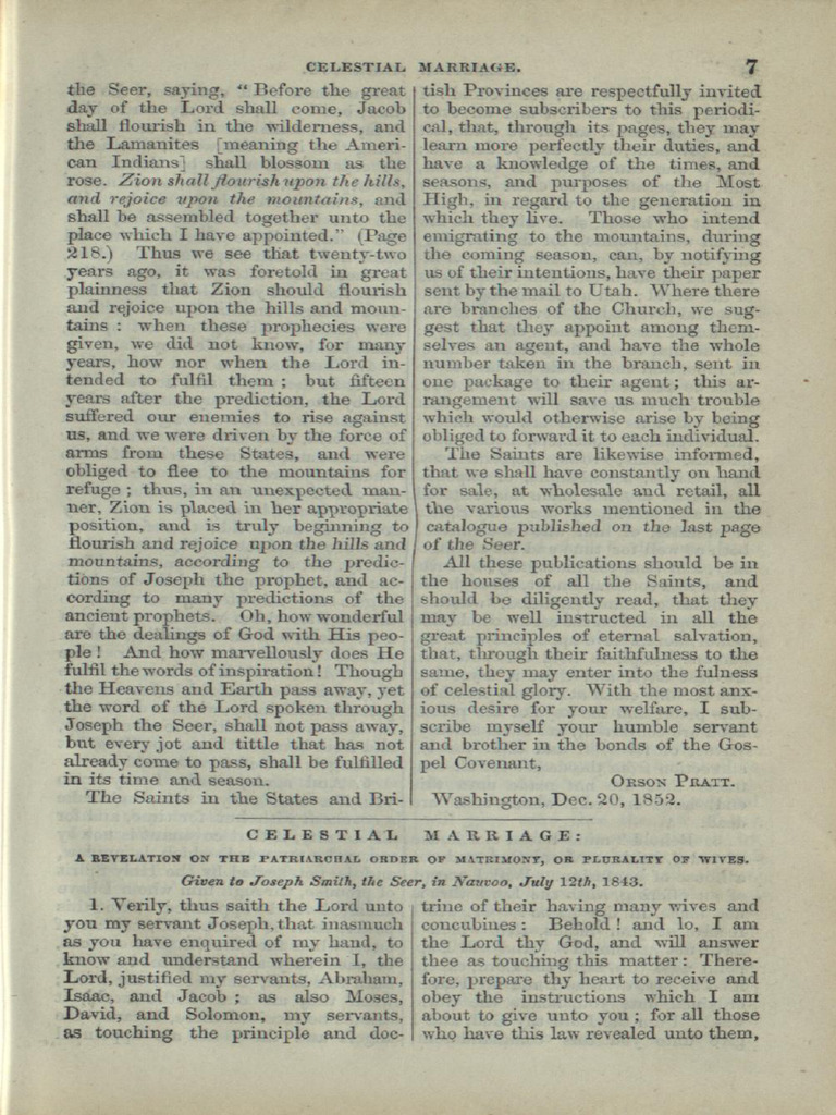 First Epistle of Orson Pratt 2; casamento celestial | PDF | Abraham ...