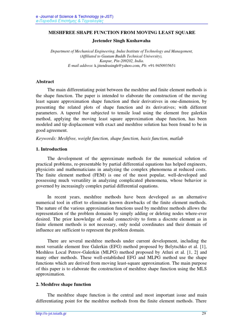 Meshfree Shape Function From Moving Least Square Pdf Finite Element