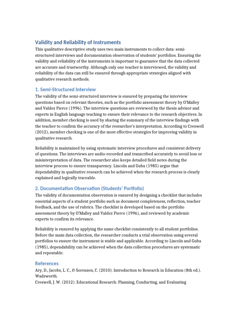 Validity and Reliability of Instruments | PDF | Qualitative Research ...