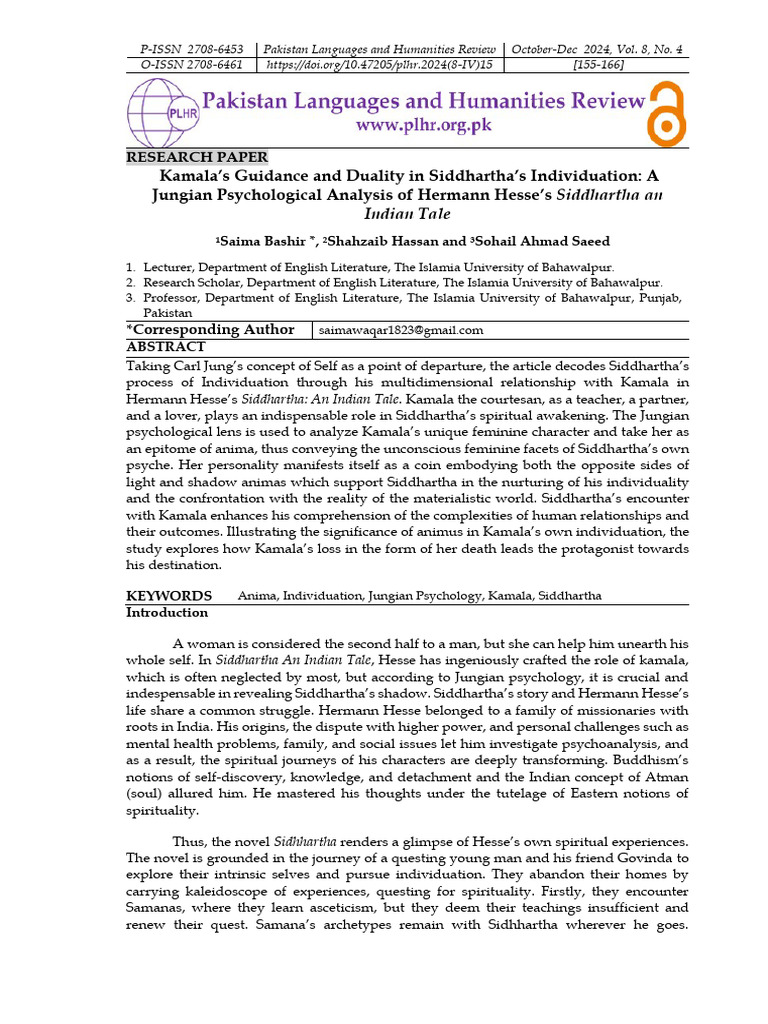 Kamala's Guidance and Duality in Siddhartha's Individuation: A Jungian ...
