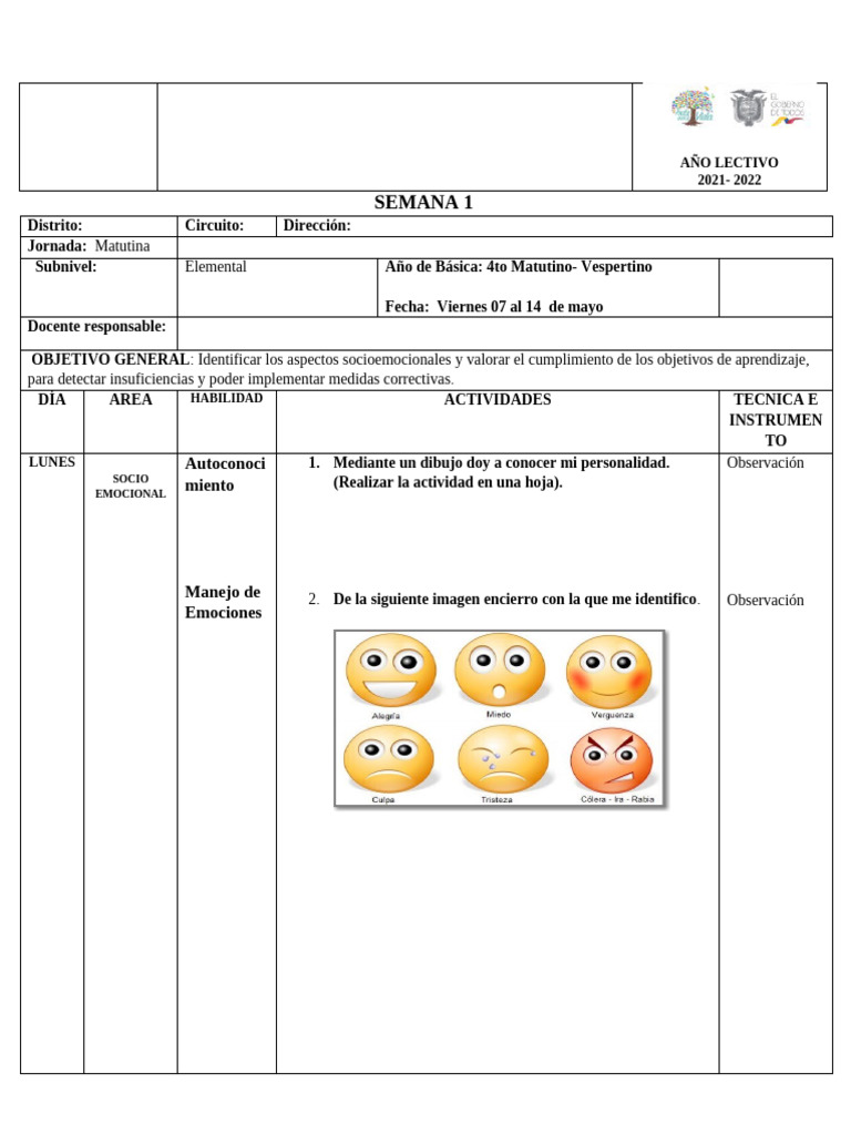 Plan de Clases 4to Básico 2021-2022 | PDF | Educación primaria ...