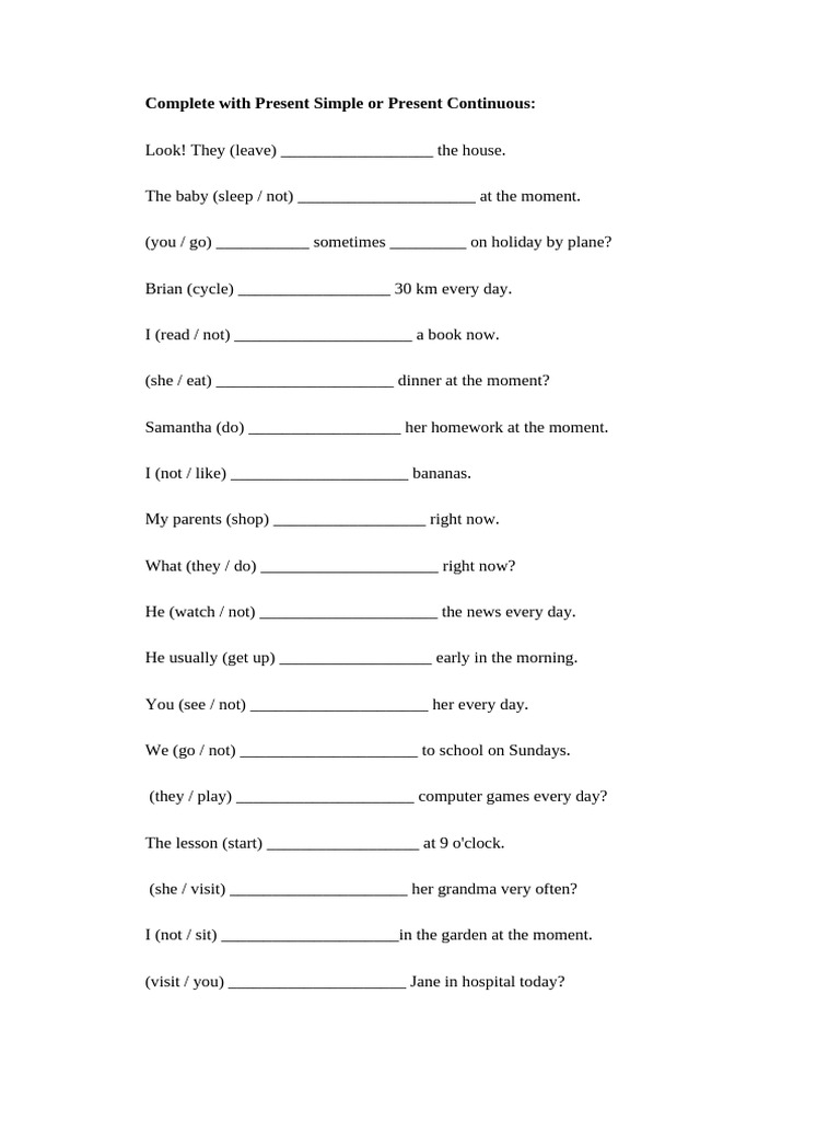 Present Simple vs Continuous Exercises | PDF