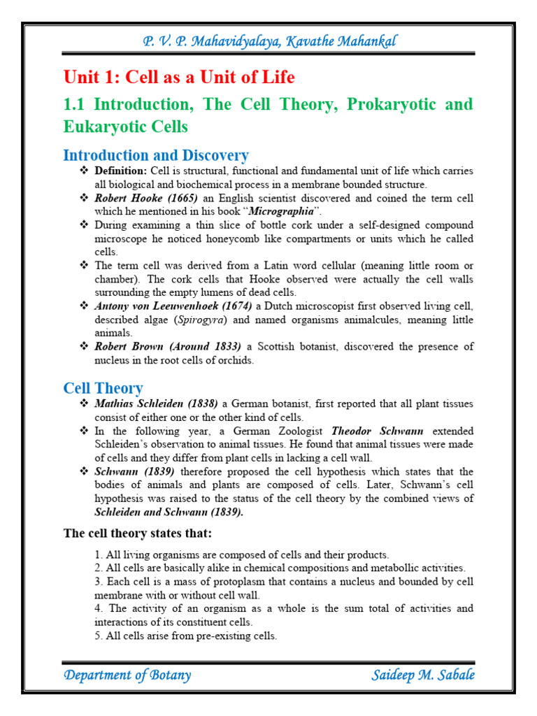Intro to Cell, Cell Theory, Pro & Eukaryotic Cell | PDF | Cell (Biology ...