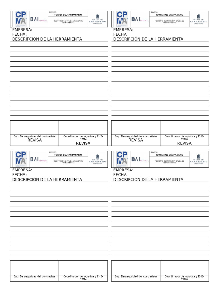 26 Formato Ingreso y Salida de Herramienta | PDF
