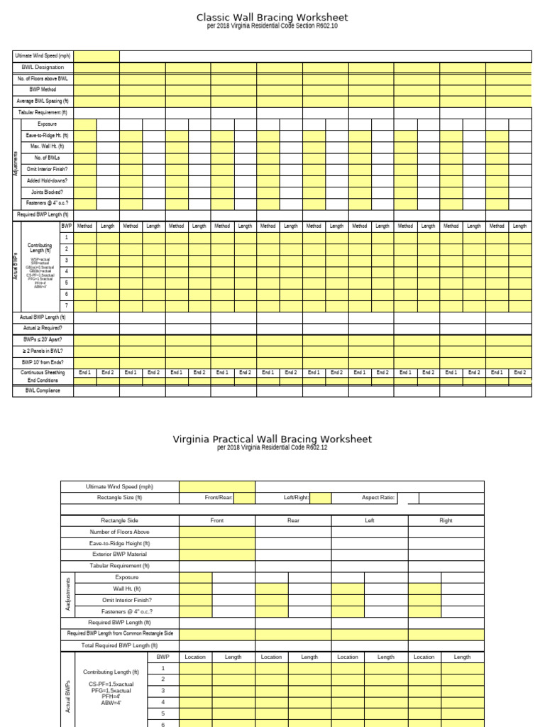 Fairfax County Wall Bracing Worksheet | PDF | Motor Vehicle | Car