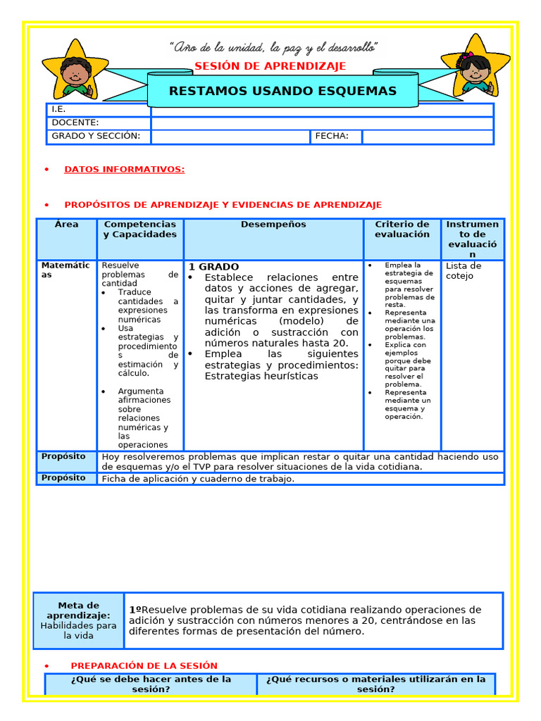 1º E8 S3 Sesion D2 Mat Restamos Usando Esquemas | PDF | Aprendizaje | Sustracción