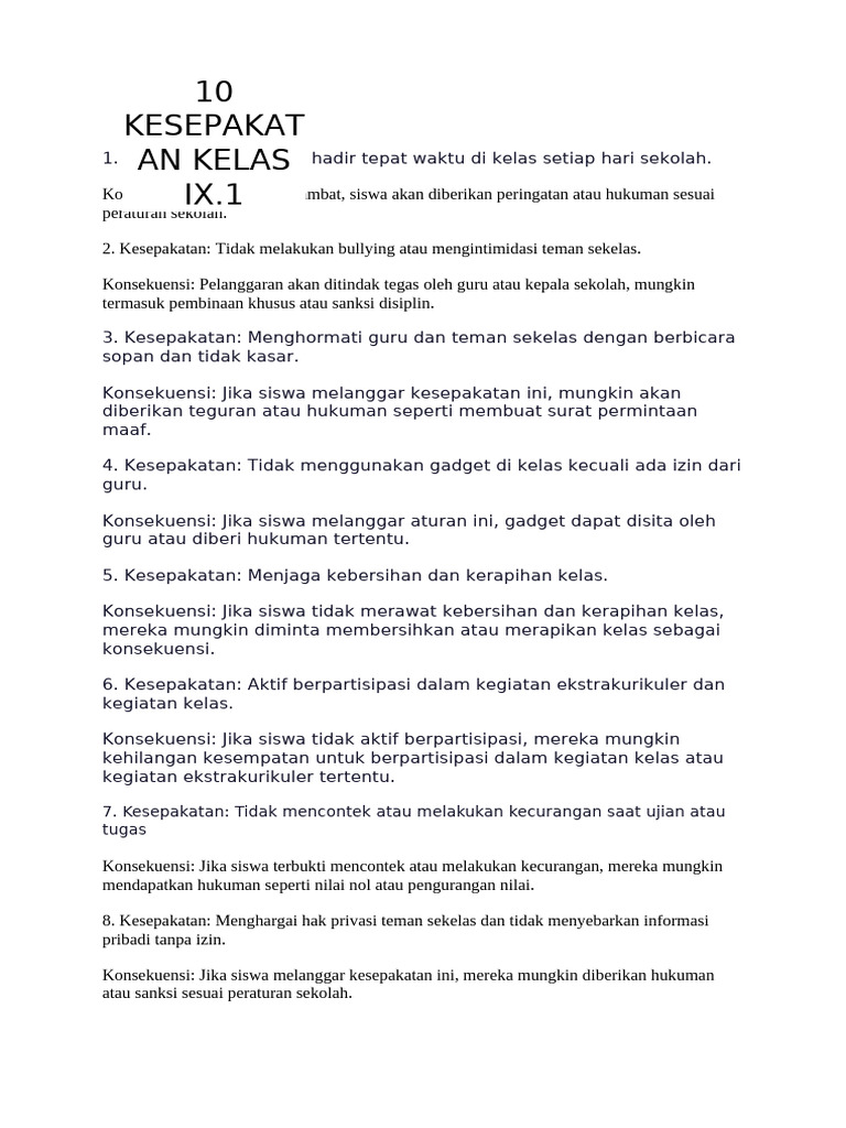 Kesepakatan Kelas Ix 1 Pdf
