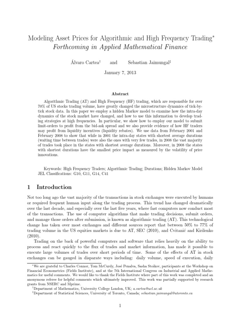 ssrn-1722202 (1) | PDF | Algorithmic Trading | High Frequency Trading