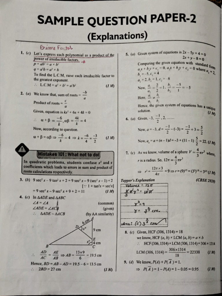 Sample paper 2 class 10 boards content imp | PDF | Polynomial ...