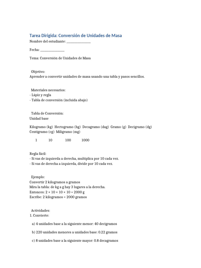 Tarea Conversion Unidades Masa Resuelta | PDF