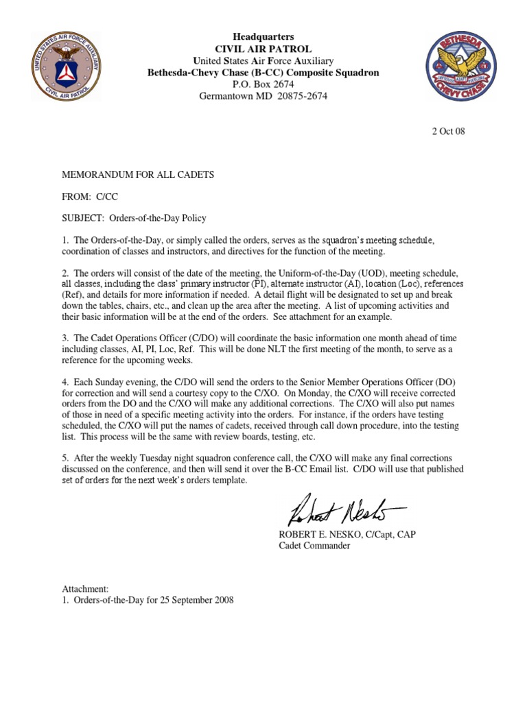 B CCOrders of the DayPolicy | Staff Sergeant | Civil Air Patrol