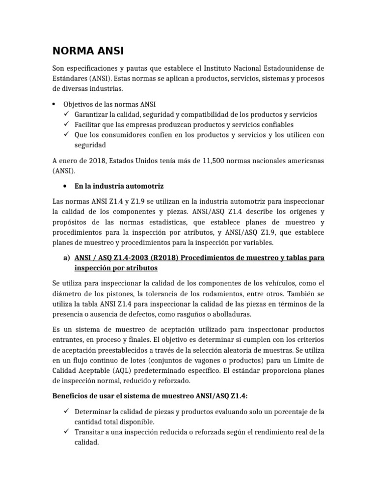 Normas ANSI e ISO: Calidad y Muestreo | PDF | Muestreo (Estadísticas ...