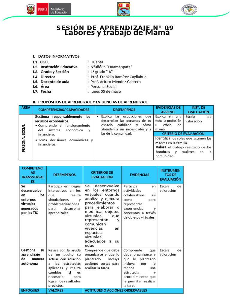 Sesion de Aprendizaje 9 | PDF | Aprendizaje | Maestros