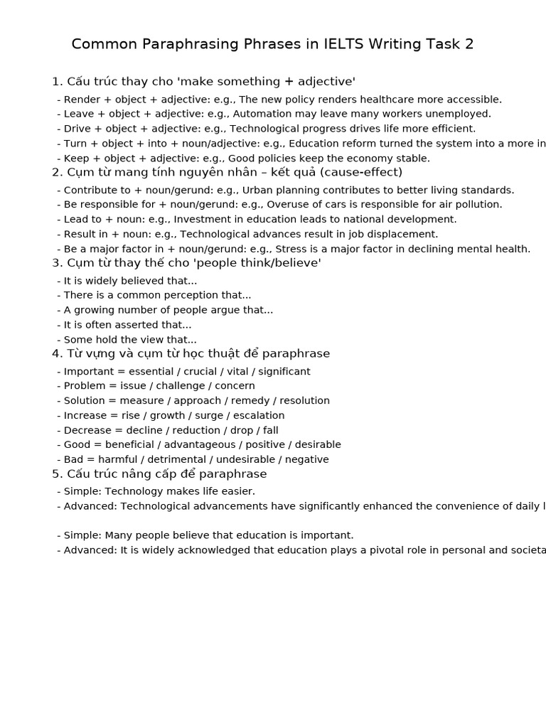 Paraphrasing Phrases IELTS Writing Task 2 | PDF